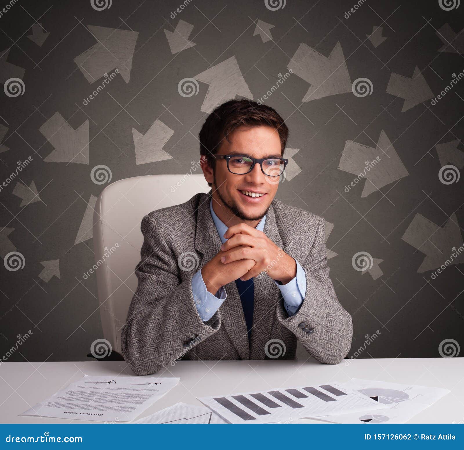 Manager in Front of the Office Desk with Direction Concept Stock Photo ...