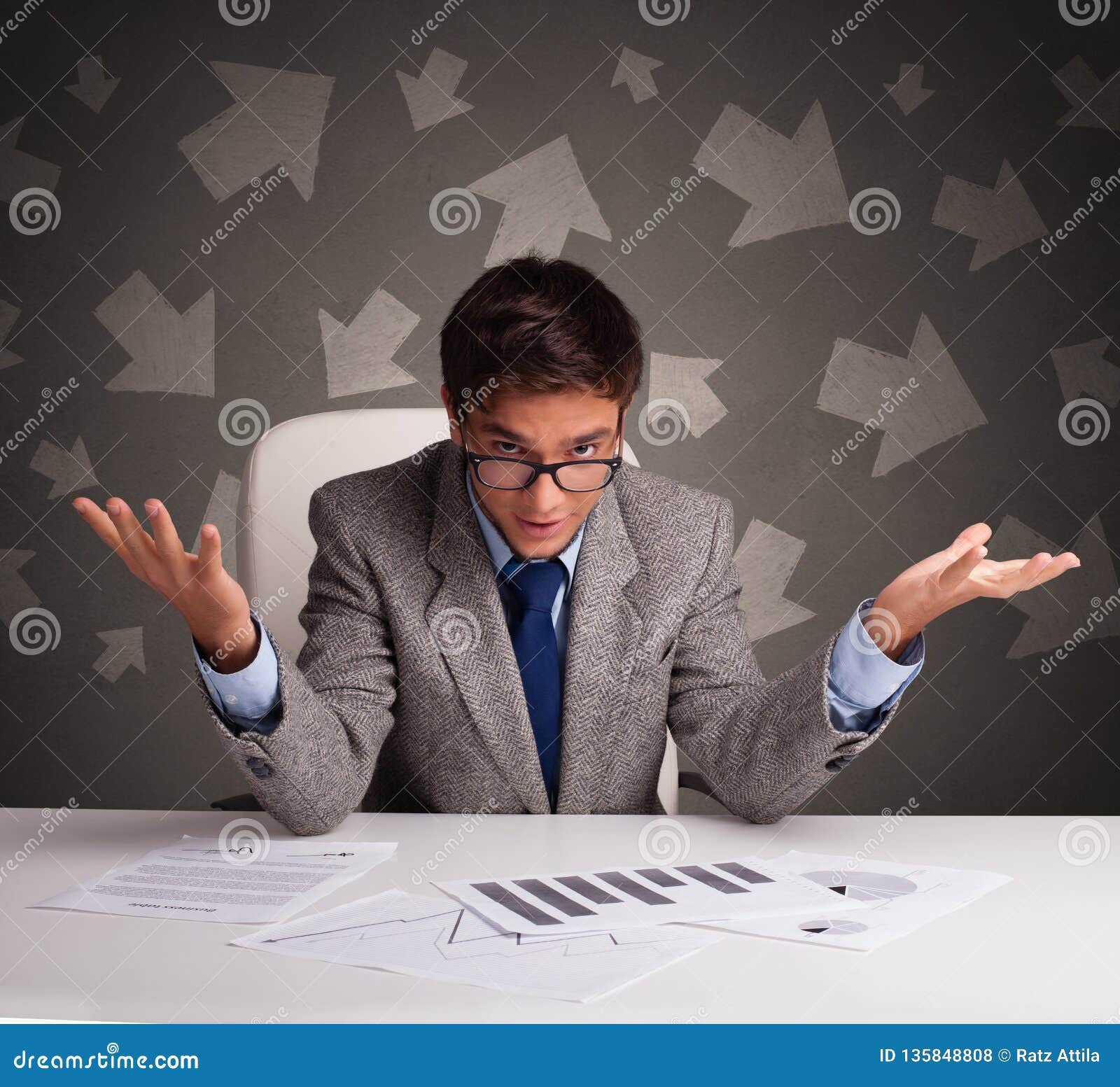 Manager in Front of the Office Desk with Direction Concept Stock Photo ...