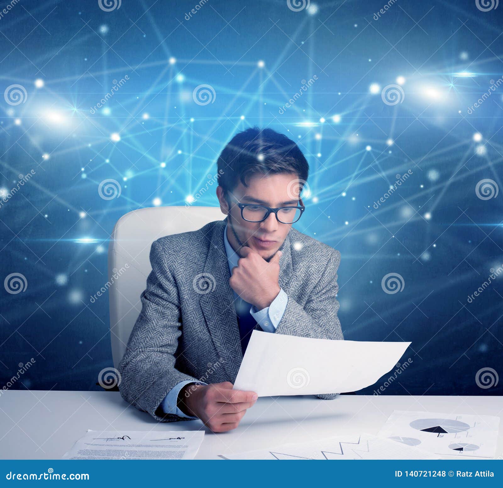 Manager in Front of the Office Desk with Link Concept Stock Photo ...