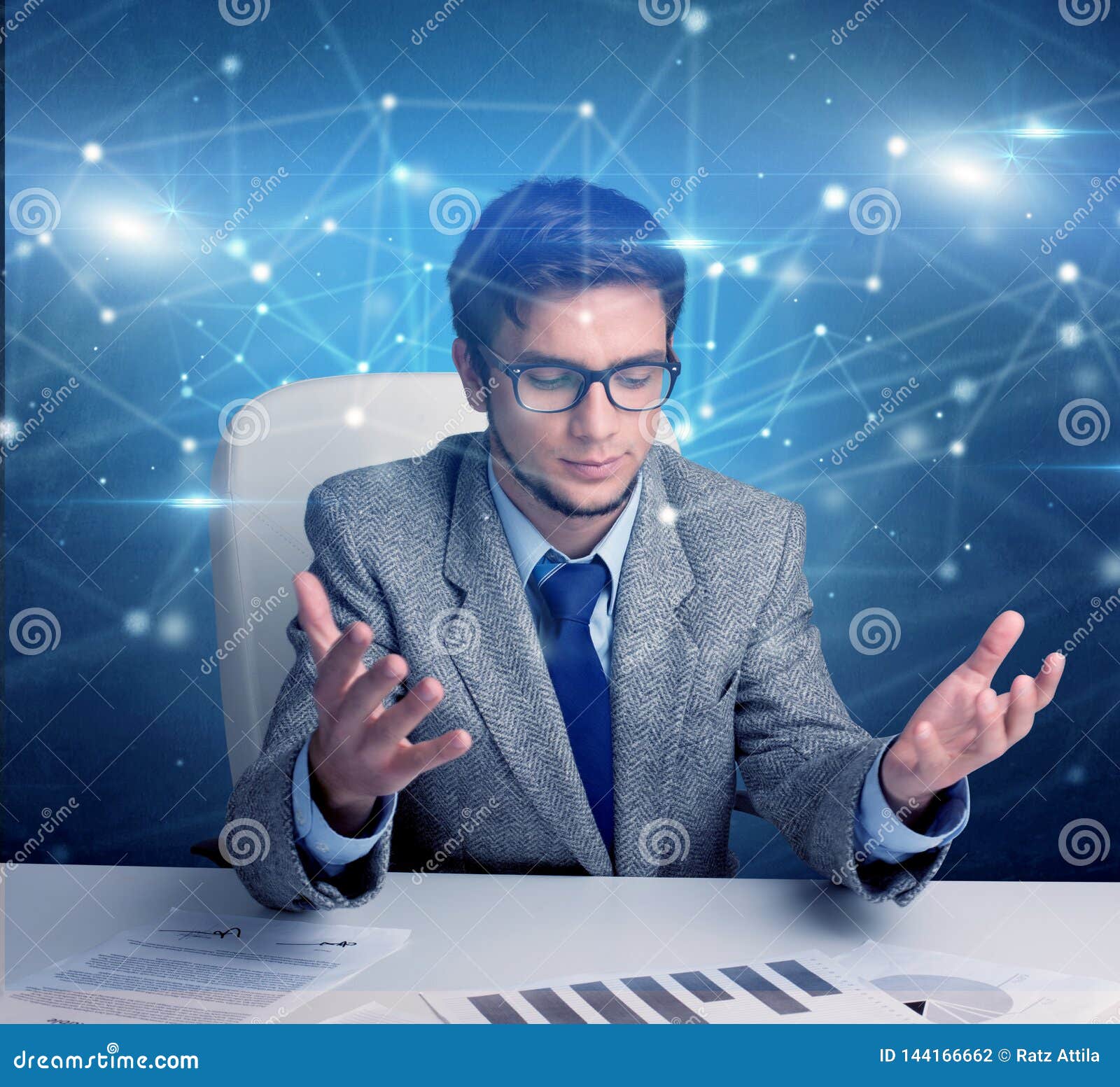 Manager in Front of the Office Desk with Link Concept Stock Photo ...