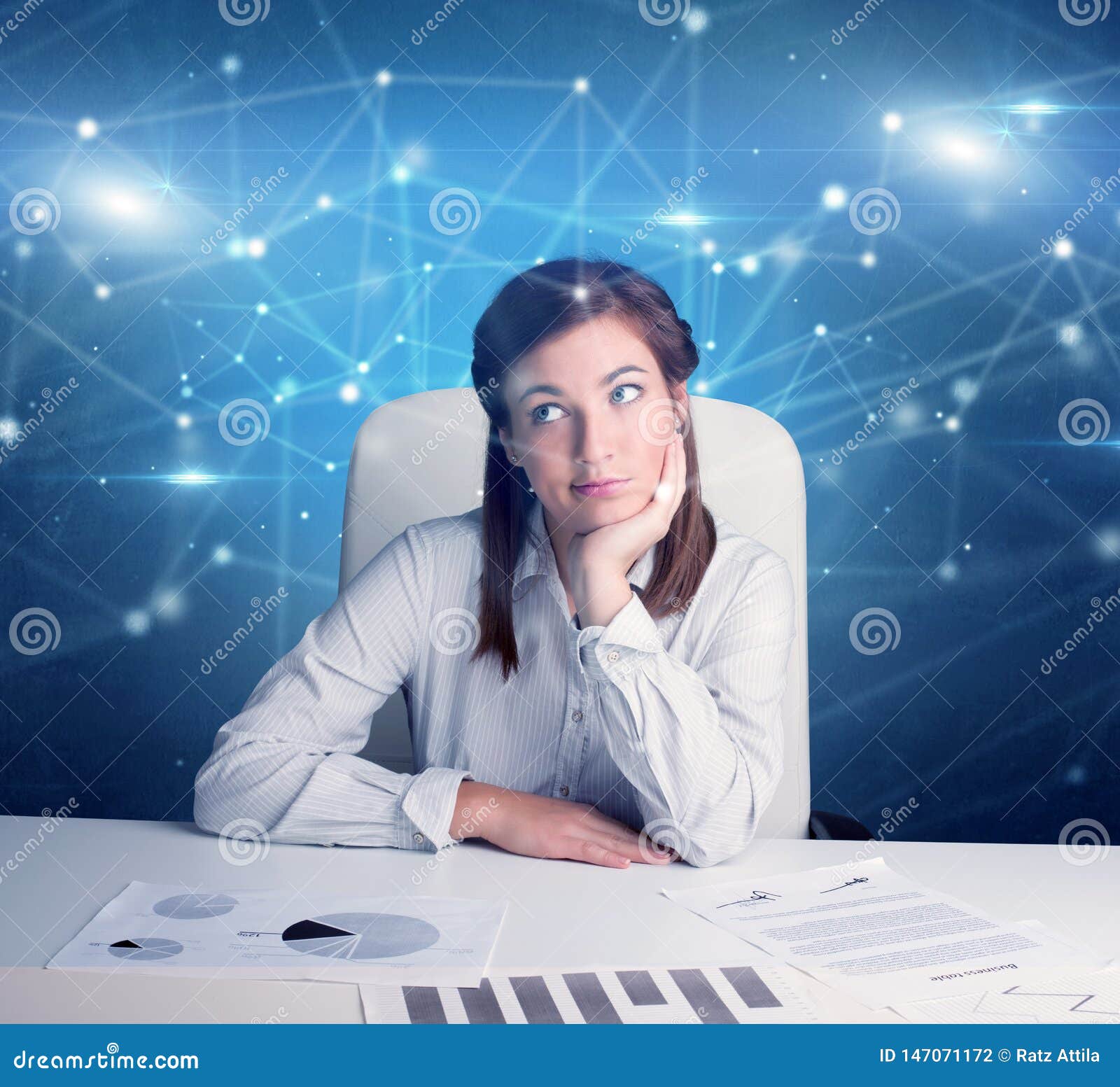 Manager in Front of the Office Desk with Link Concept Stock Photo ...