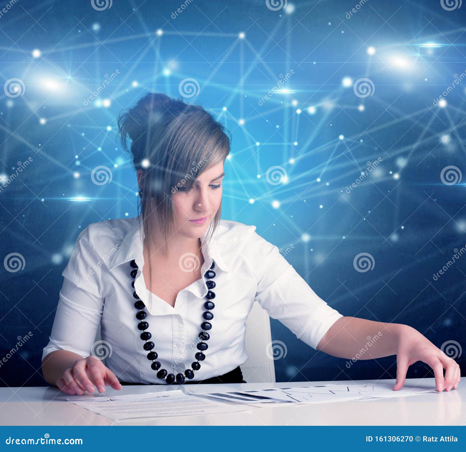 Manager in Front of the Office Desk with Link Concept Stock Photo ...