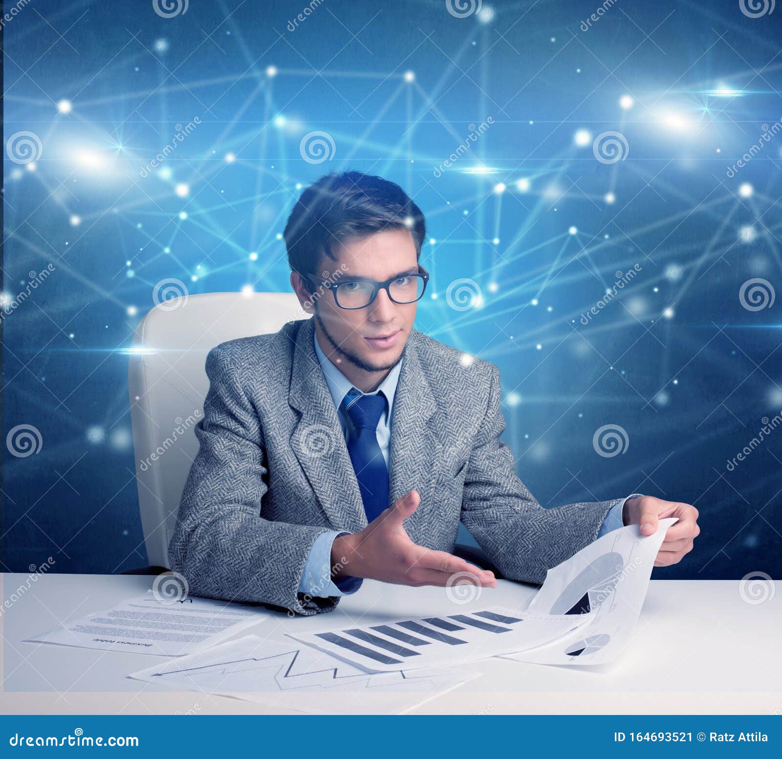 Manager in Front of the Office Desk with Link Concept Stock Image ...