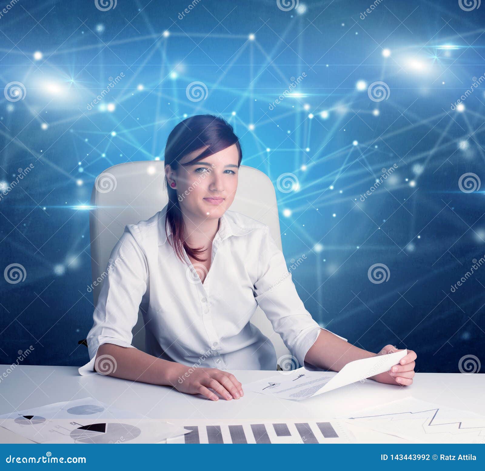 Manager in Front of the Office Desk with Link Concept Stock Photo ...