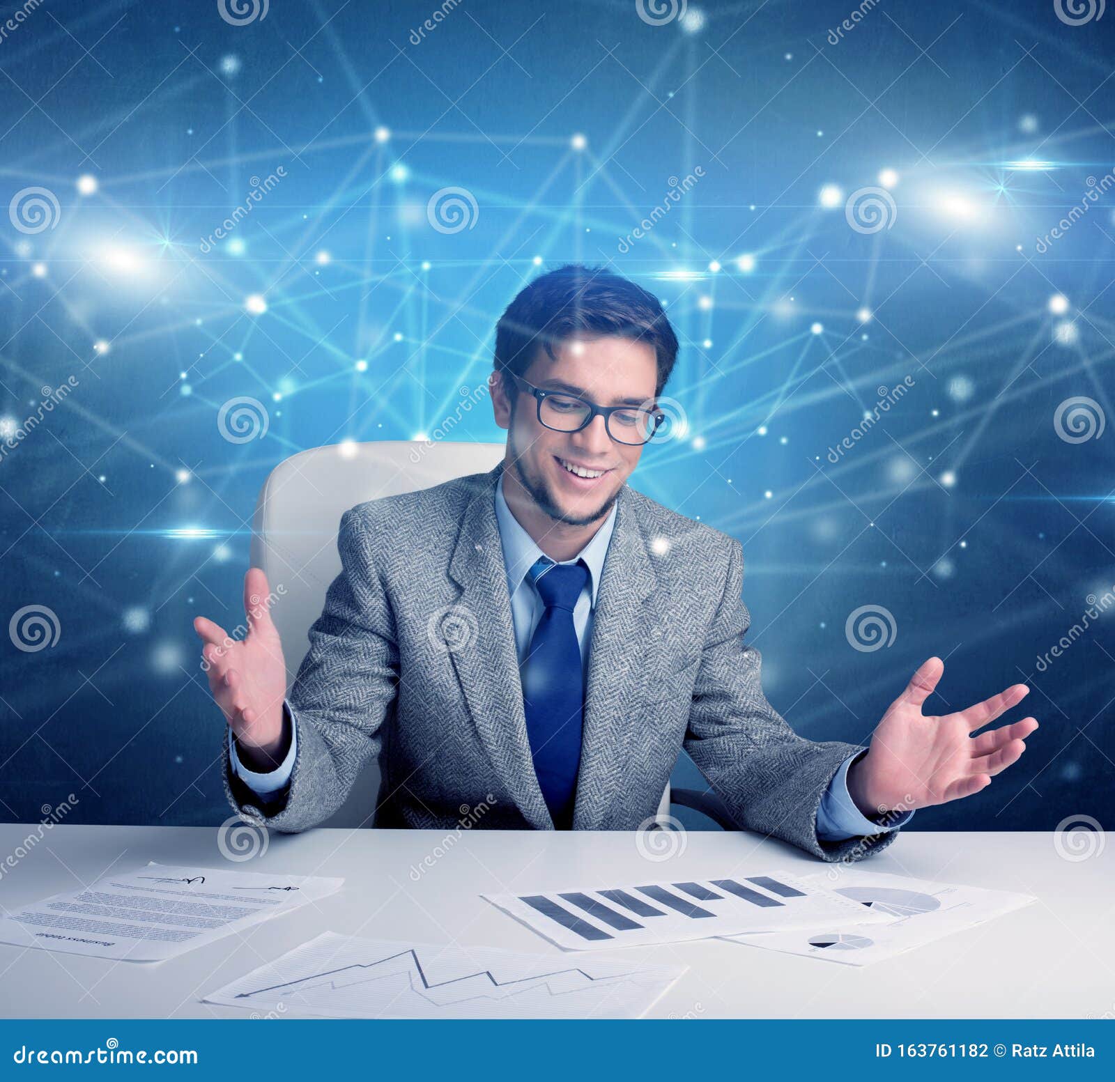 Manager in Front of the Office Desk with Link Concept Stock Photo ...