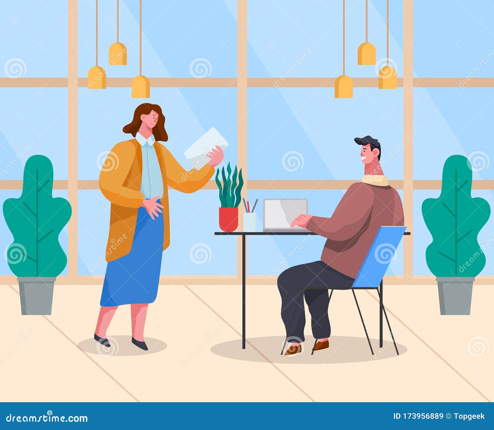 Manager Giving Task To Employee by Computer Vector Stock Vector ...