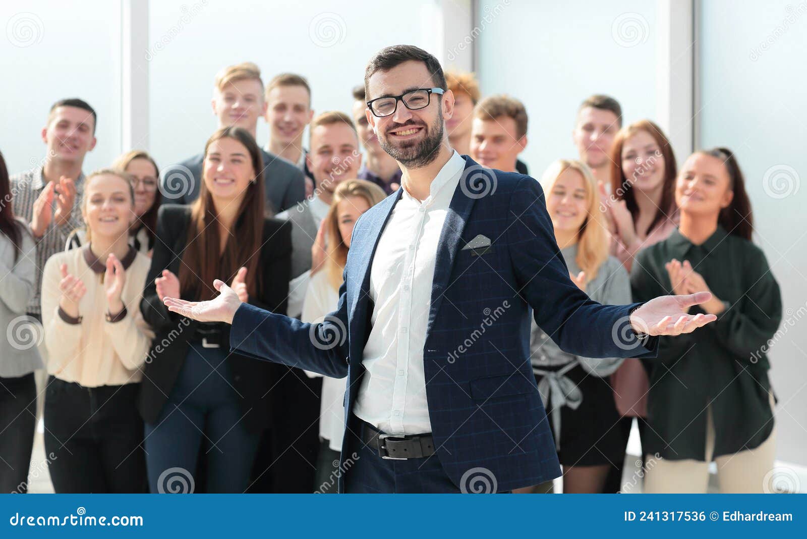 Manager and a Group of Diverse Employees Standing in the New Office ...