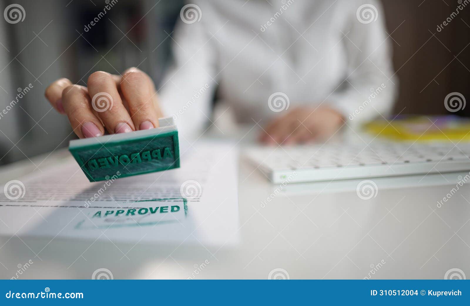Manager Hand Putting Stamp Approved on Document in Office Closeup Stock ...