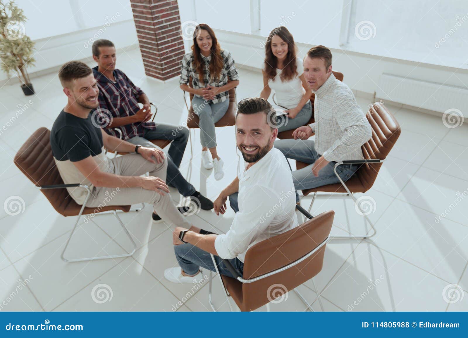 Manager and His Team Sitting in the Office Stock Photo - Image of adult ...
