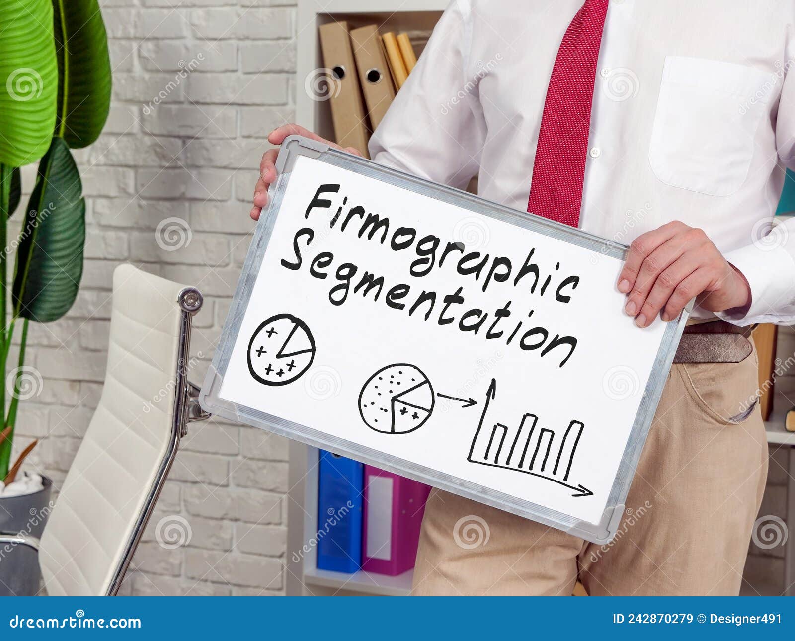 Manager Holds Whiteboard with Firmographic Segmentation Charts. Stock ...
