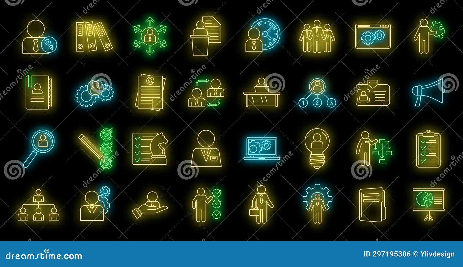 Manager Icons Set Vector Neon Stock Illustration - Illustration of cost ...