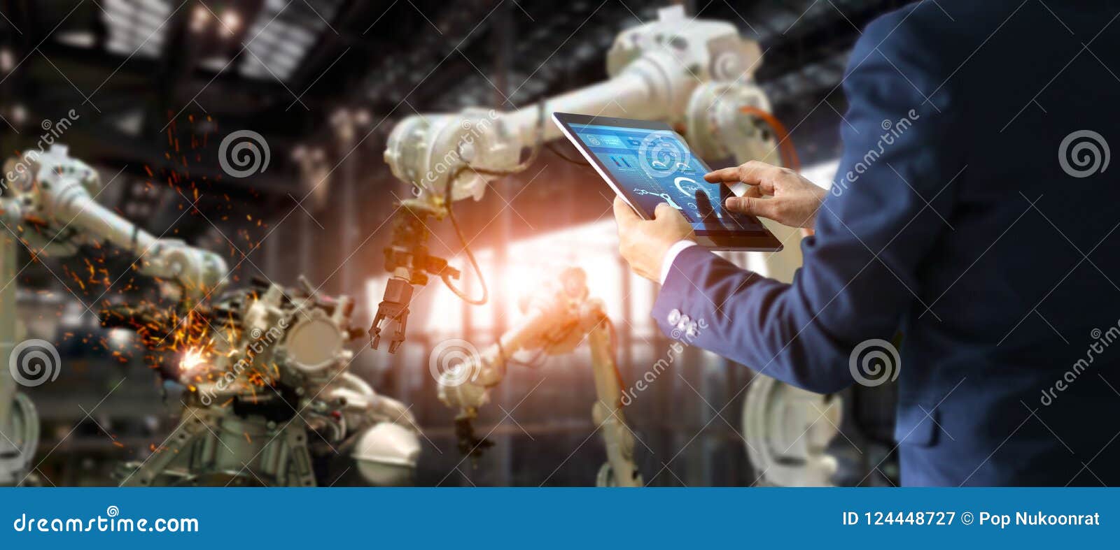 Manager Industrial Engineer Using Tablet Controlling Automation. Stock ...