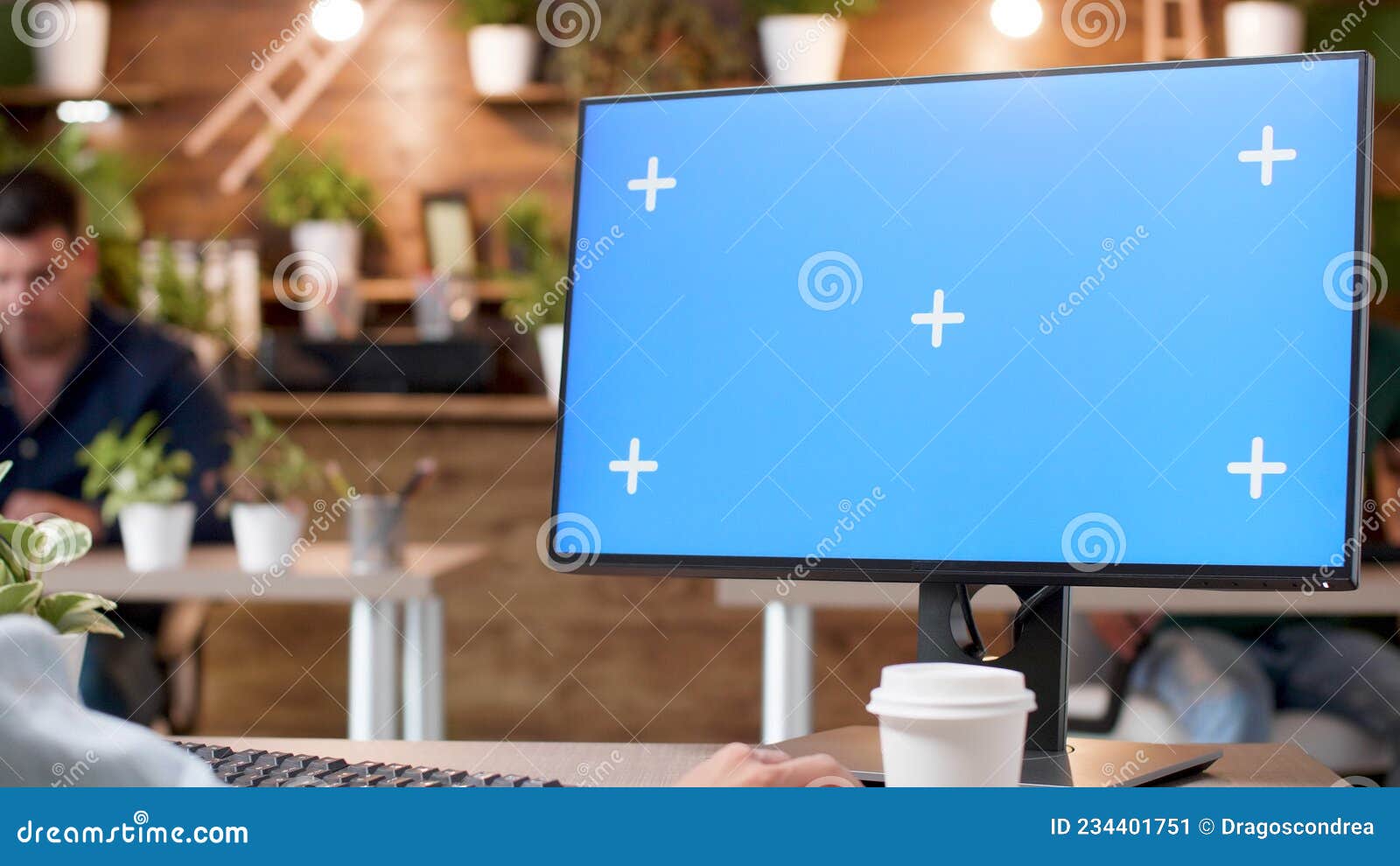 Manager Looking at Mock Up Green Screen Chroma Key Computer with ...