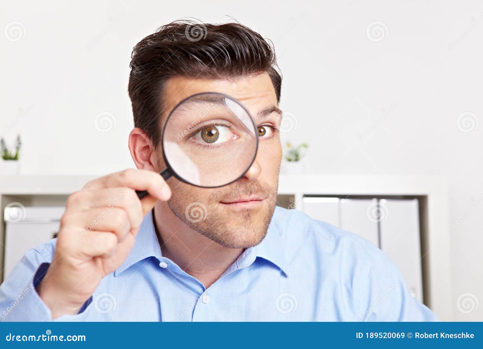 Manager Looks through Magnifying Glass Stock Image - Image of holmes ...