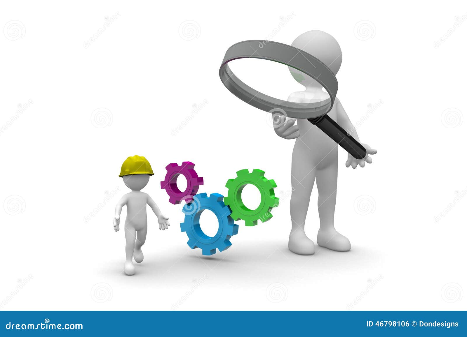 Manager with Magnifying Glass and Worker Stock Illustration ...