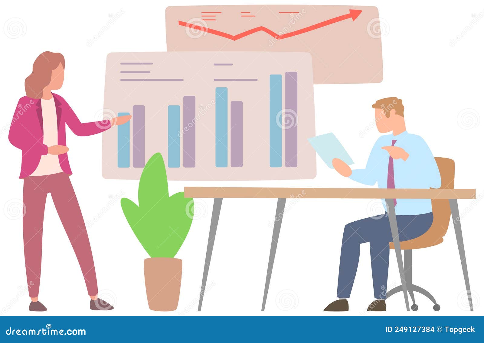 Manager Makes a Presentation of a Statistical Report. Analysis and ...