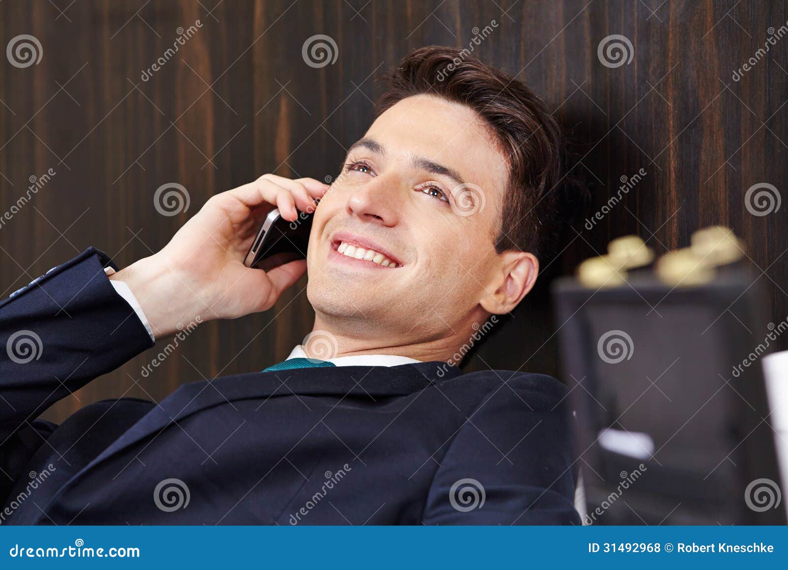 Manager Making Phone Call in Hotel Room Stock Photo - Image of calling ...