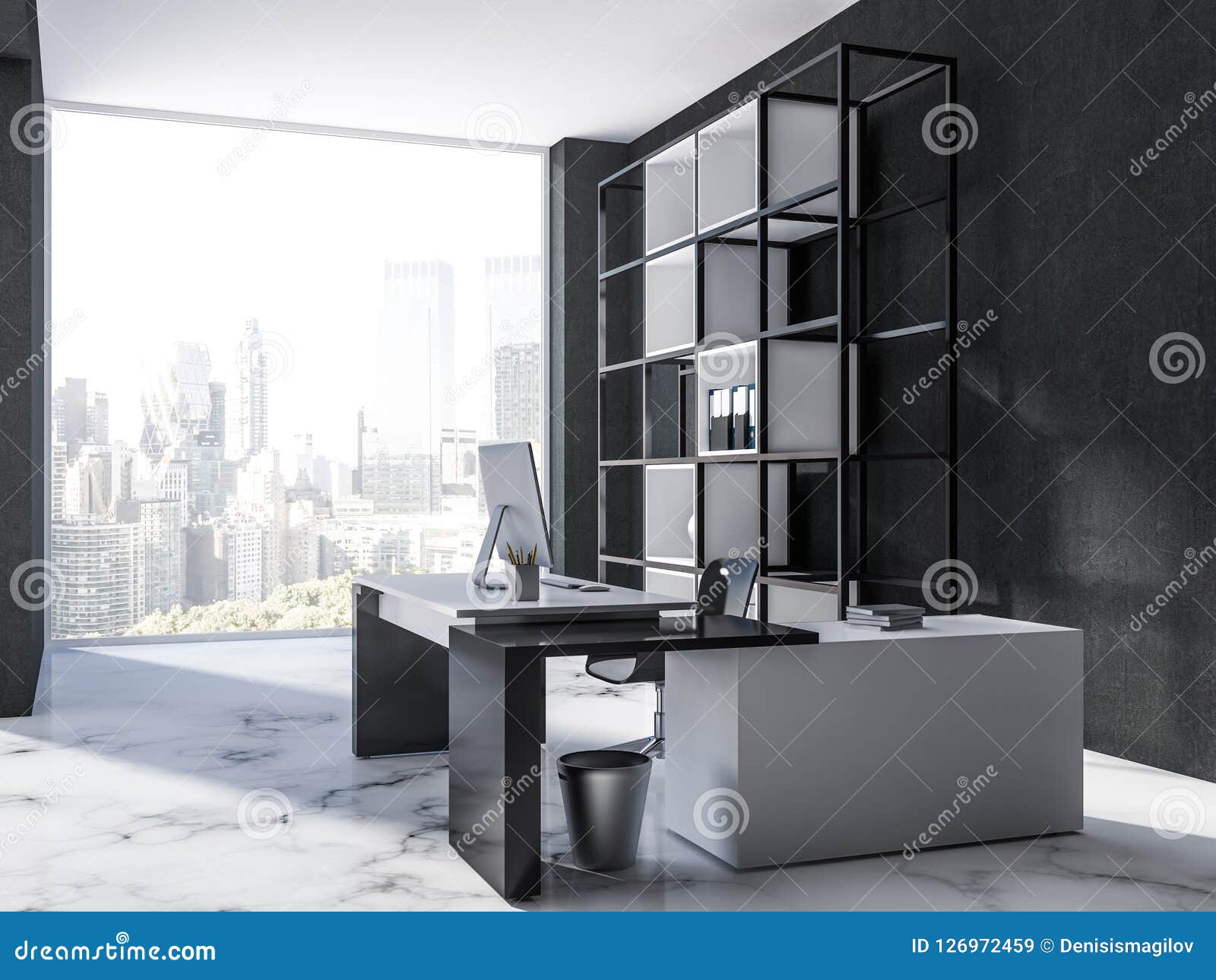 Manager Office with Bookcase Side View Stock Illustration ...