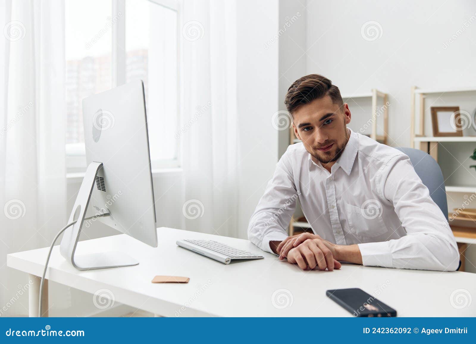 Manager Office Worker in a White Shirt Emotions Technologies Stock ...