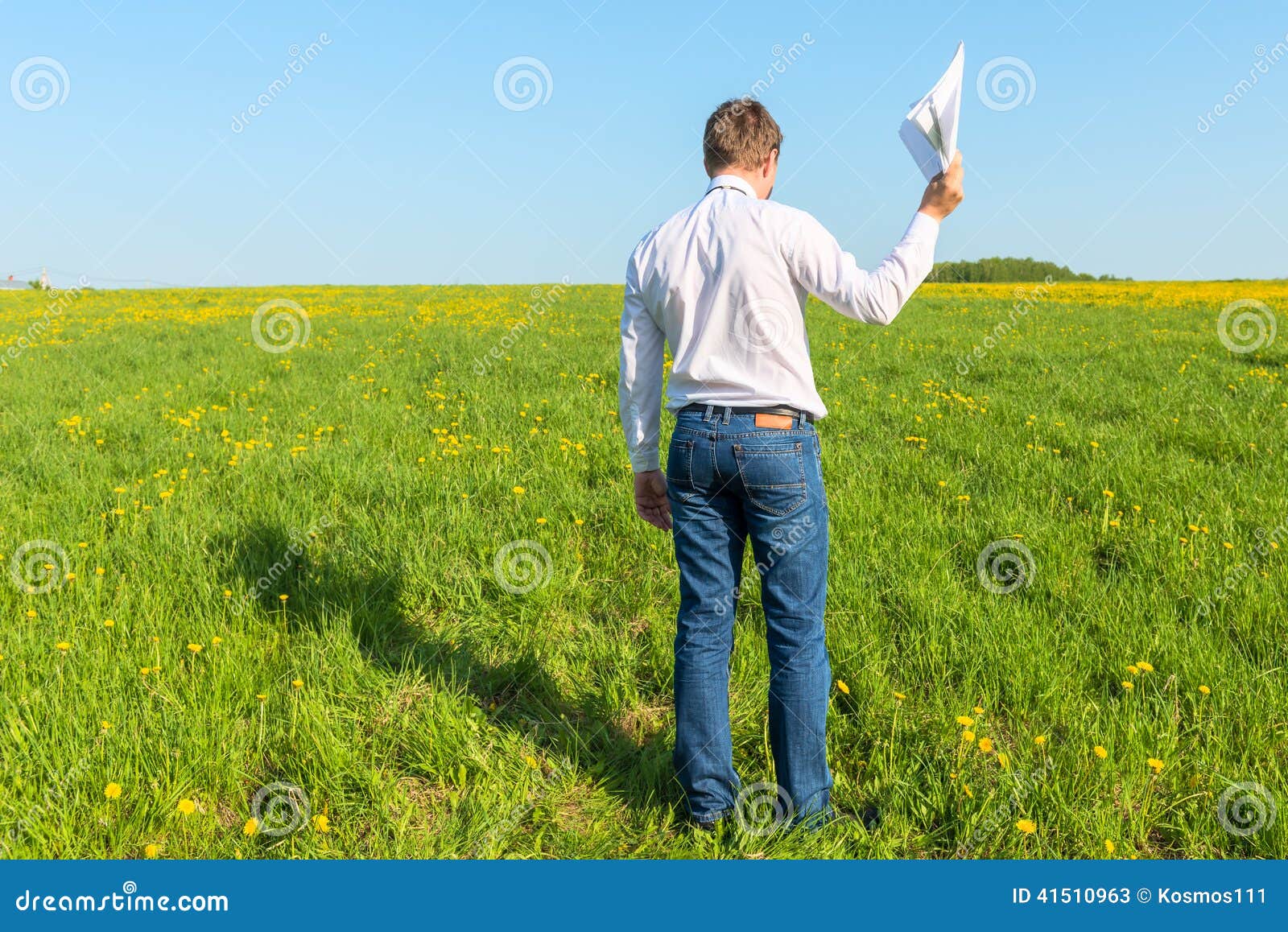 Manager with Papers Out in Field Stock Image - Image of papers, blue ...