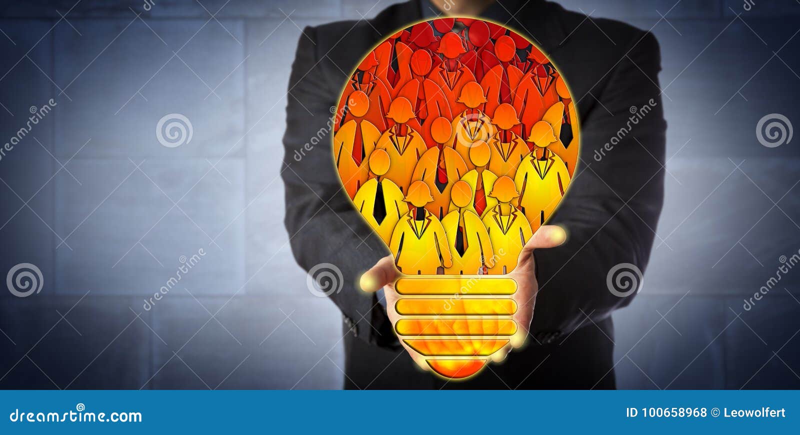 Manager Presenting Lightbulb of Virtual Workforce Stock Photo - Image ...