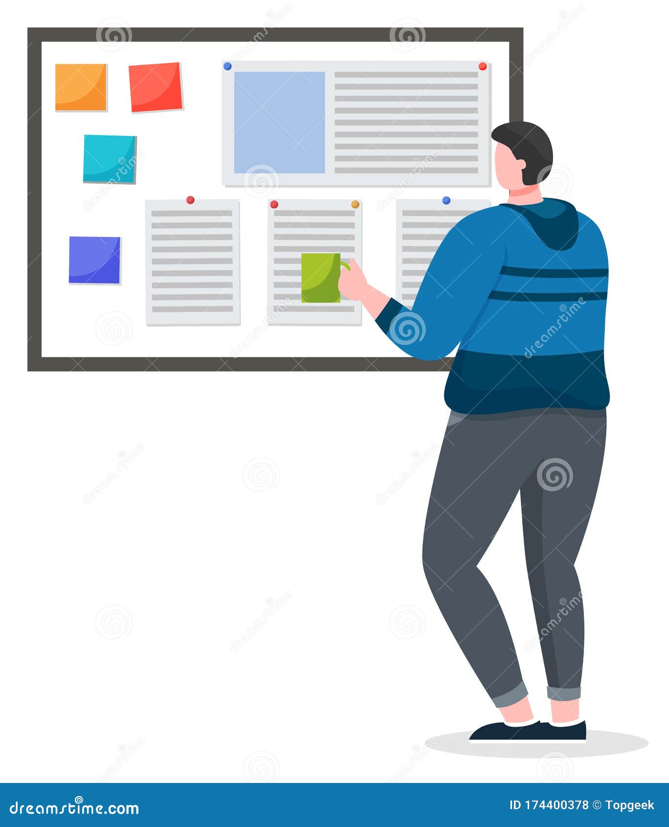 Manager Putting Sticky Notes on Board for Workers Stock Vector ...