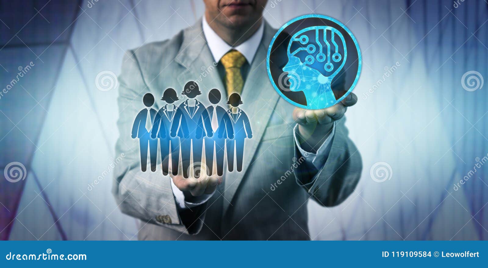 Manager Raising AI Technology Above a Work Team Stock Photo - Image of ...