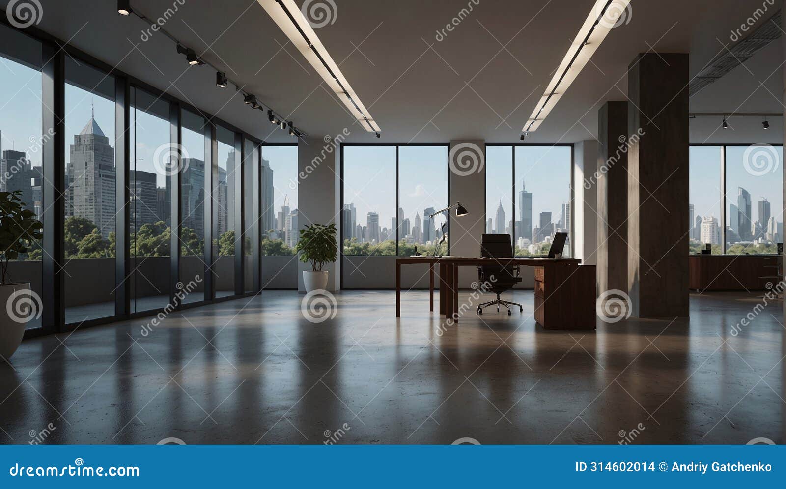 Manager S Workplace in a Large Spacious Empty Office with a Balcony and ...