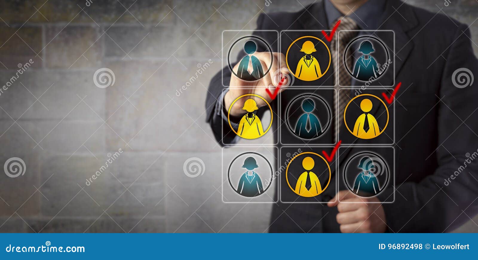 Manager Selecting Team Workers Via Check Mark Stock Photo - Image of ...