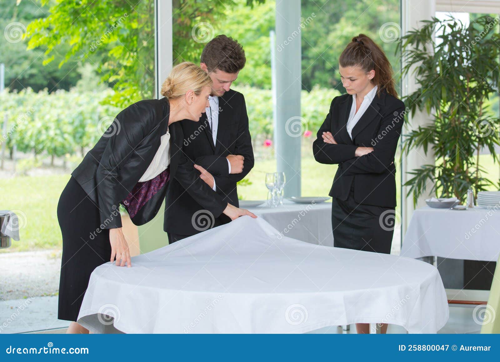 Manager Showing Workers How To Set Up Table Stock Image - Image of ...