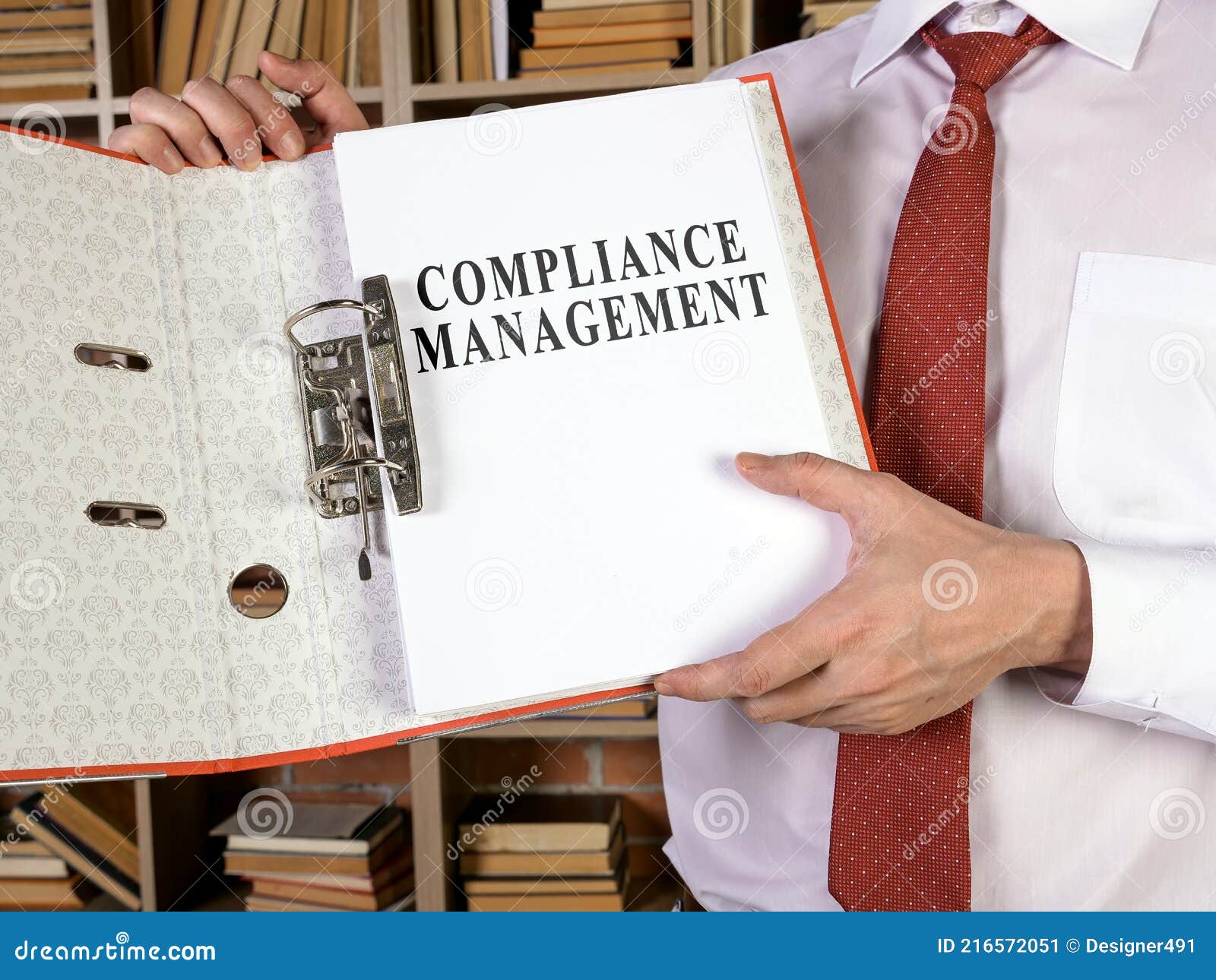 Manager Shows Folder with Compliance Management Document. Stock Image ...