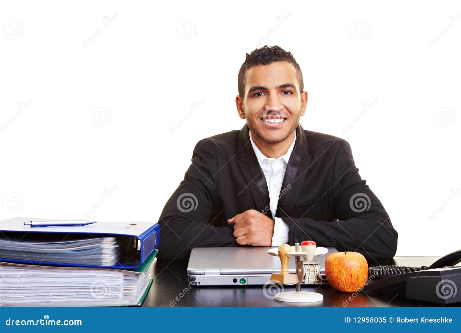 Manager sitting at desk stock image. Image of face, attention - 12958035