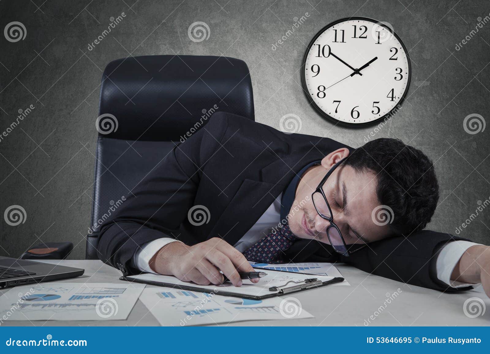 Manager Sleeping with Clock on the Wall Stock Image - Image of ...