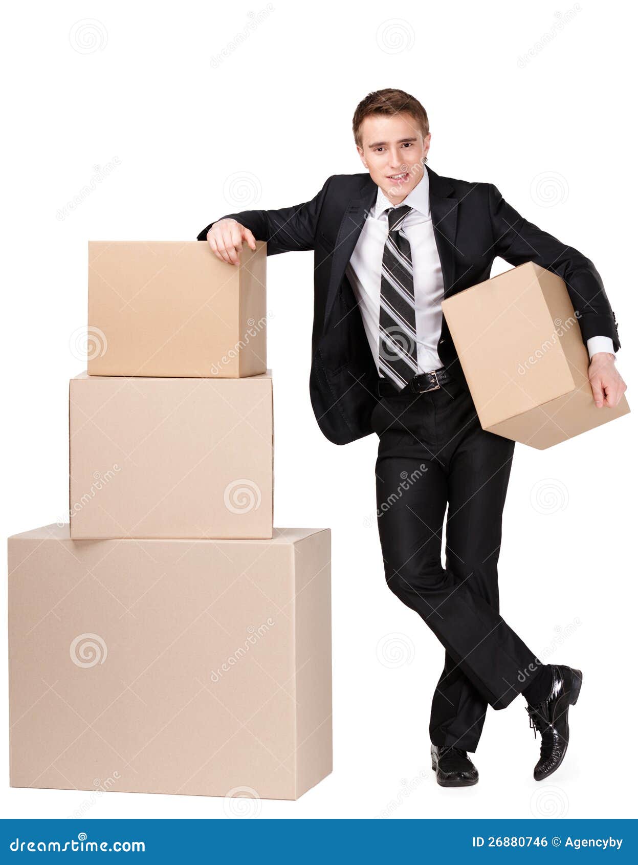 Manager Stands Near Pile of Cardboard Boxes Stock Photo - Image of ...