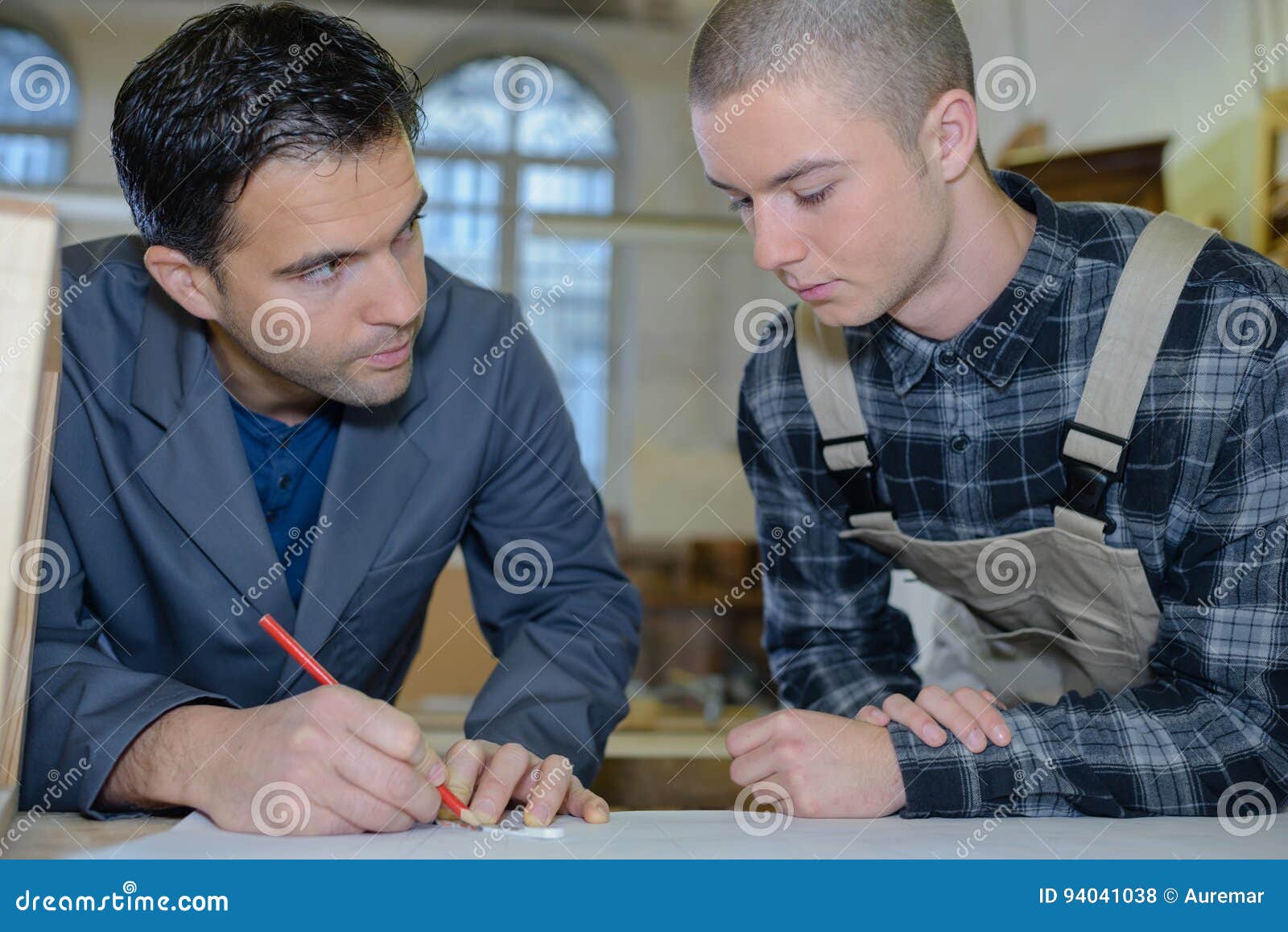 Manager Supervising Work Apprentice Stock Photo - Image of meeting ...
