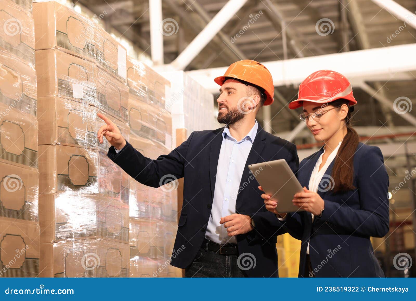 Manager and Supervisor at Warehouse. Logistics Center Stock Photo ...