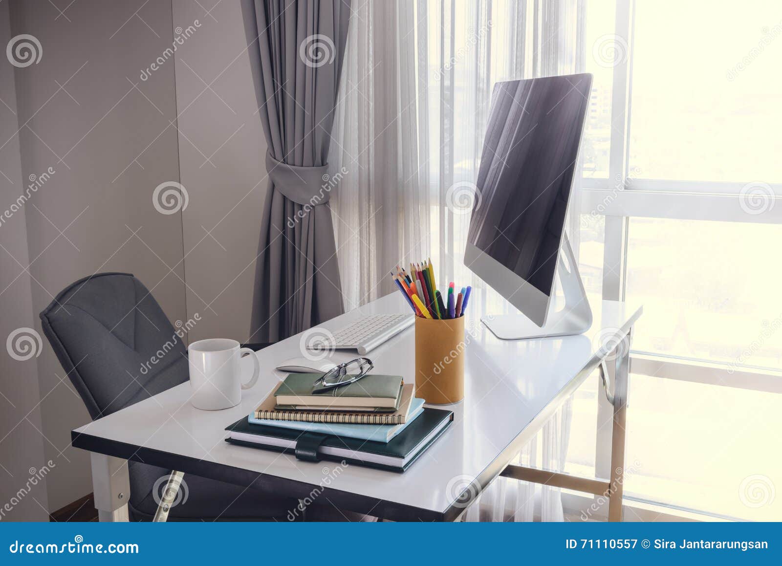 Manager Table with Desktop Computer and Business Notes Stock Image ...