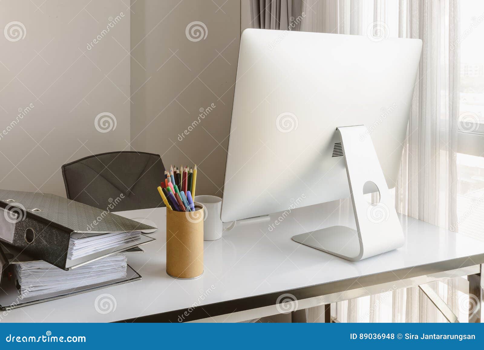 Manager Table with Desktop Computer and Business Notes Stock Photo ...