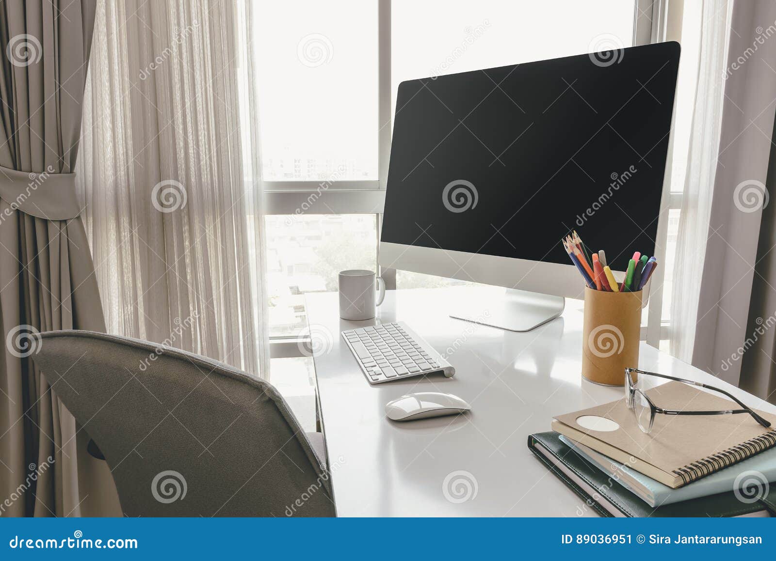 Manager Table with Desktop Computer and Business Notes Stock Image ...
