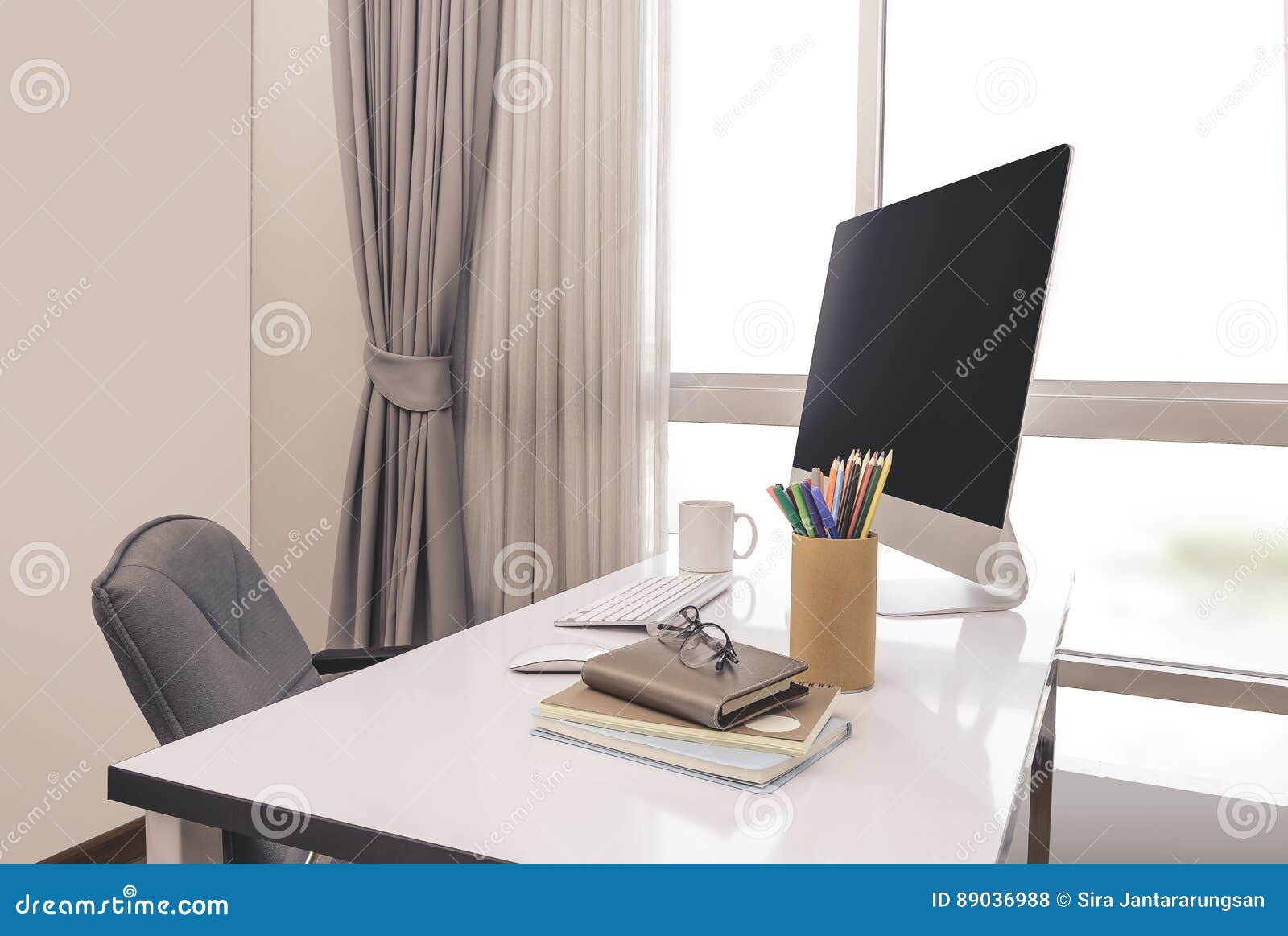 Manager Table with Desktop Computer and Business Notes Stock Photo ...