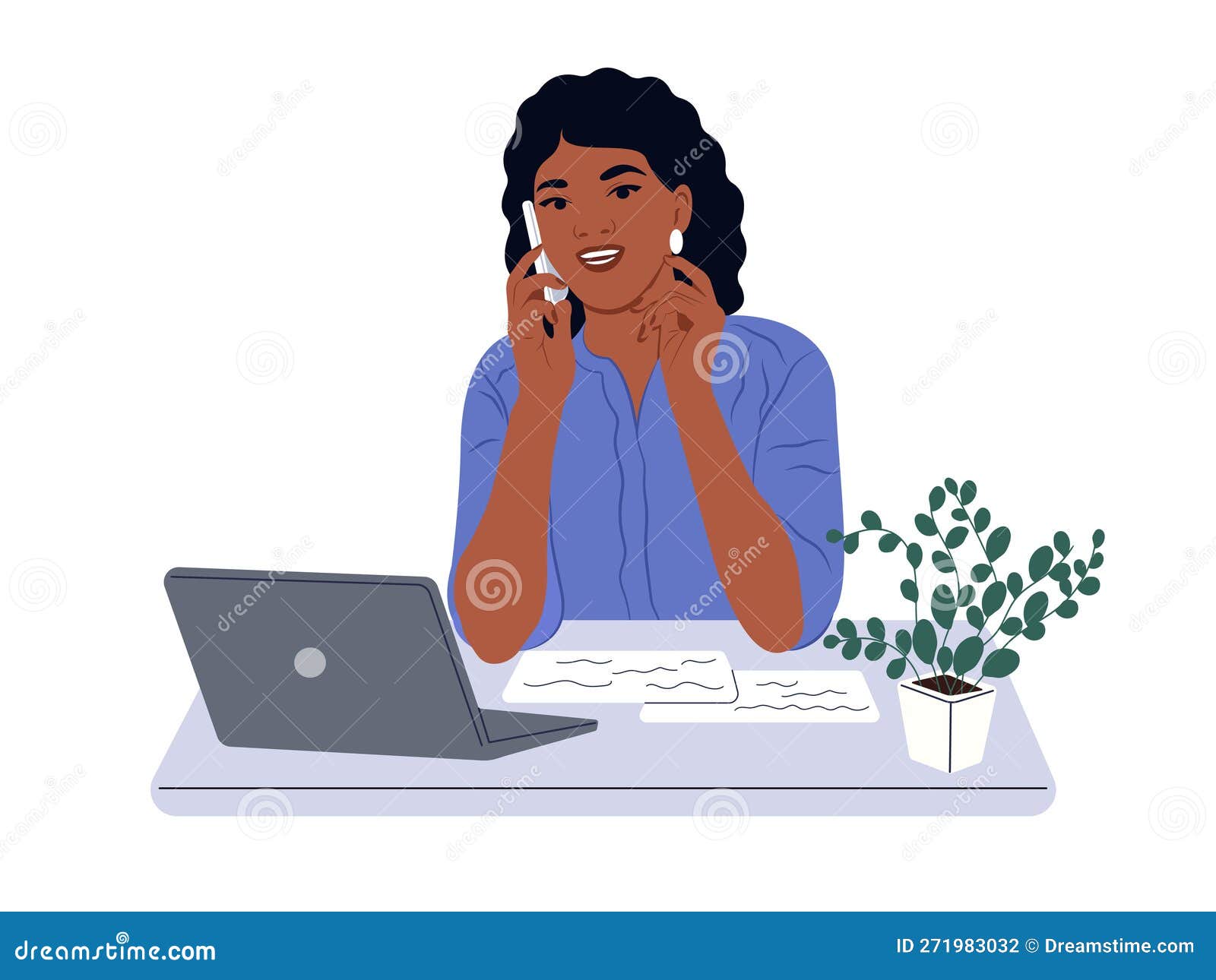 Manager is Talking To a Customer during a Phone Call. a Black Woman is ...