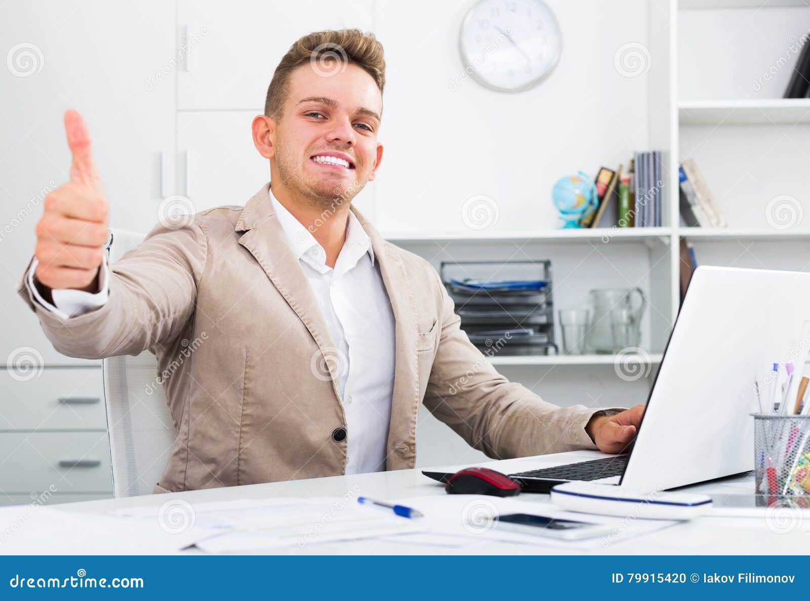 Manager with Thumbs Up Gesture Stock Photo - Image of agency, member ...