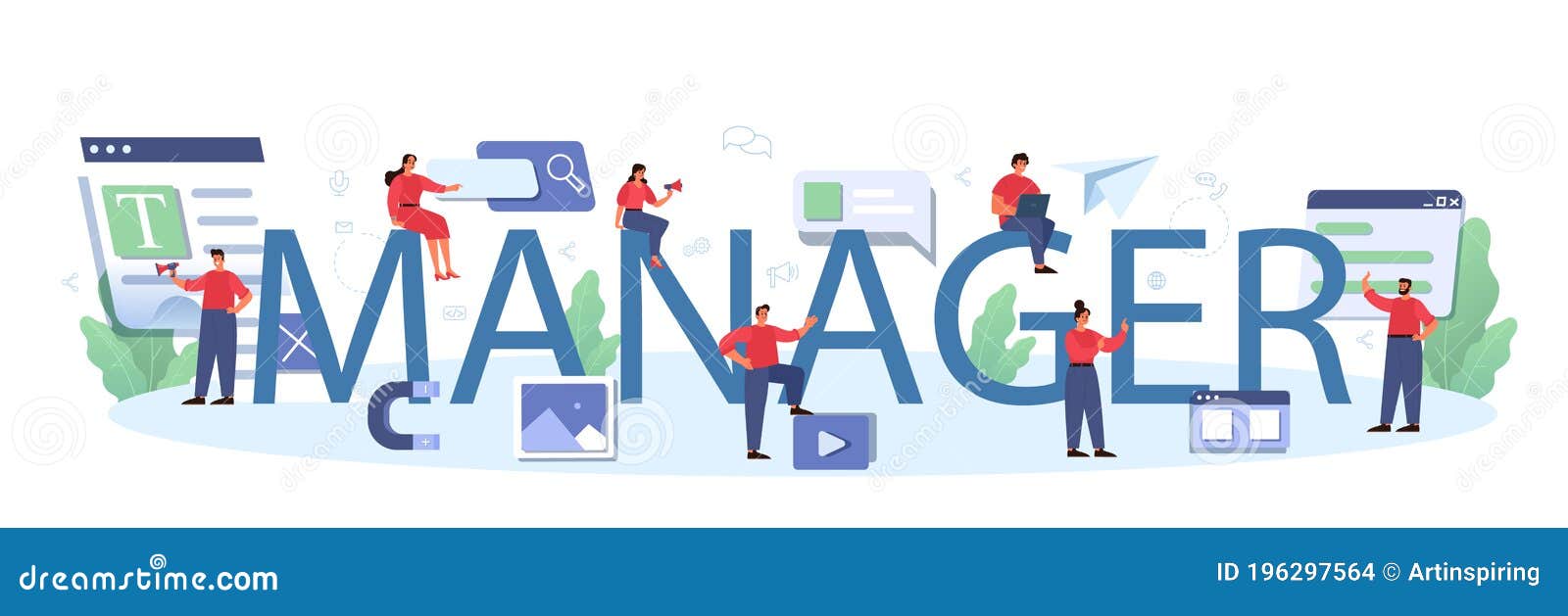 Manager Typographic Header. Idea of Digital Strategy and Content Stock ...