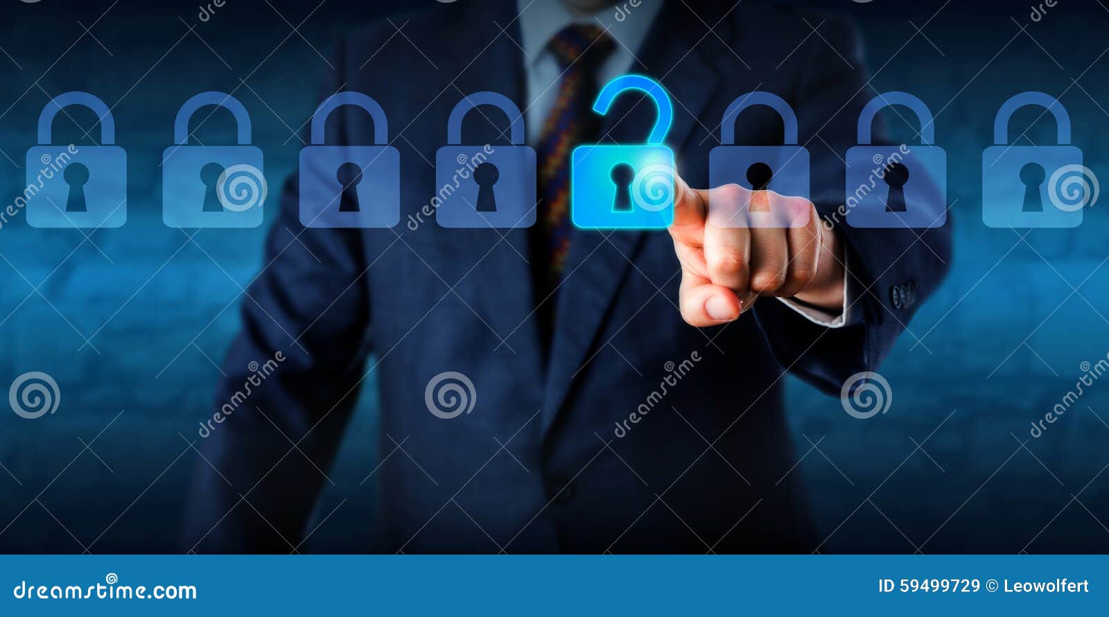 Manager Unlocking a Virtual Lock in a Lineup Stock Image - Image of ...