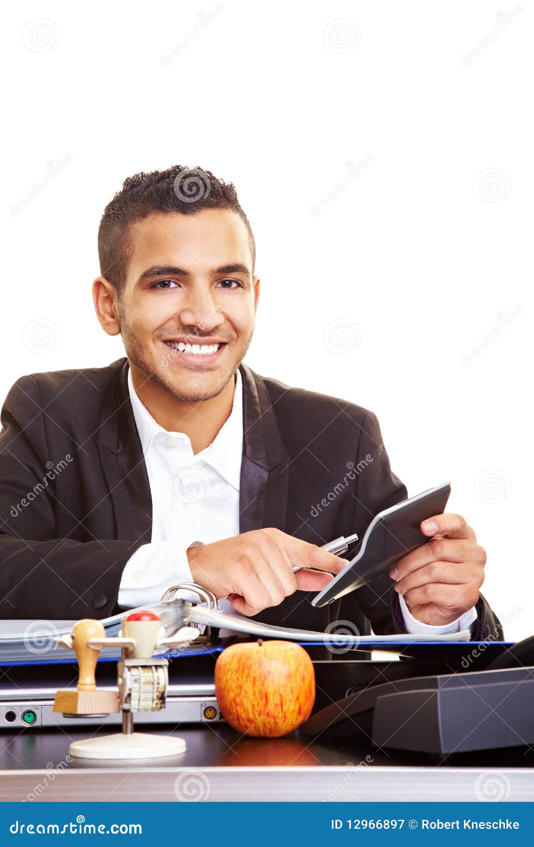 Manager using a calculator stock image. Image of calculation - 12966897