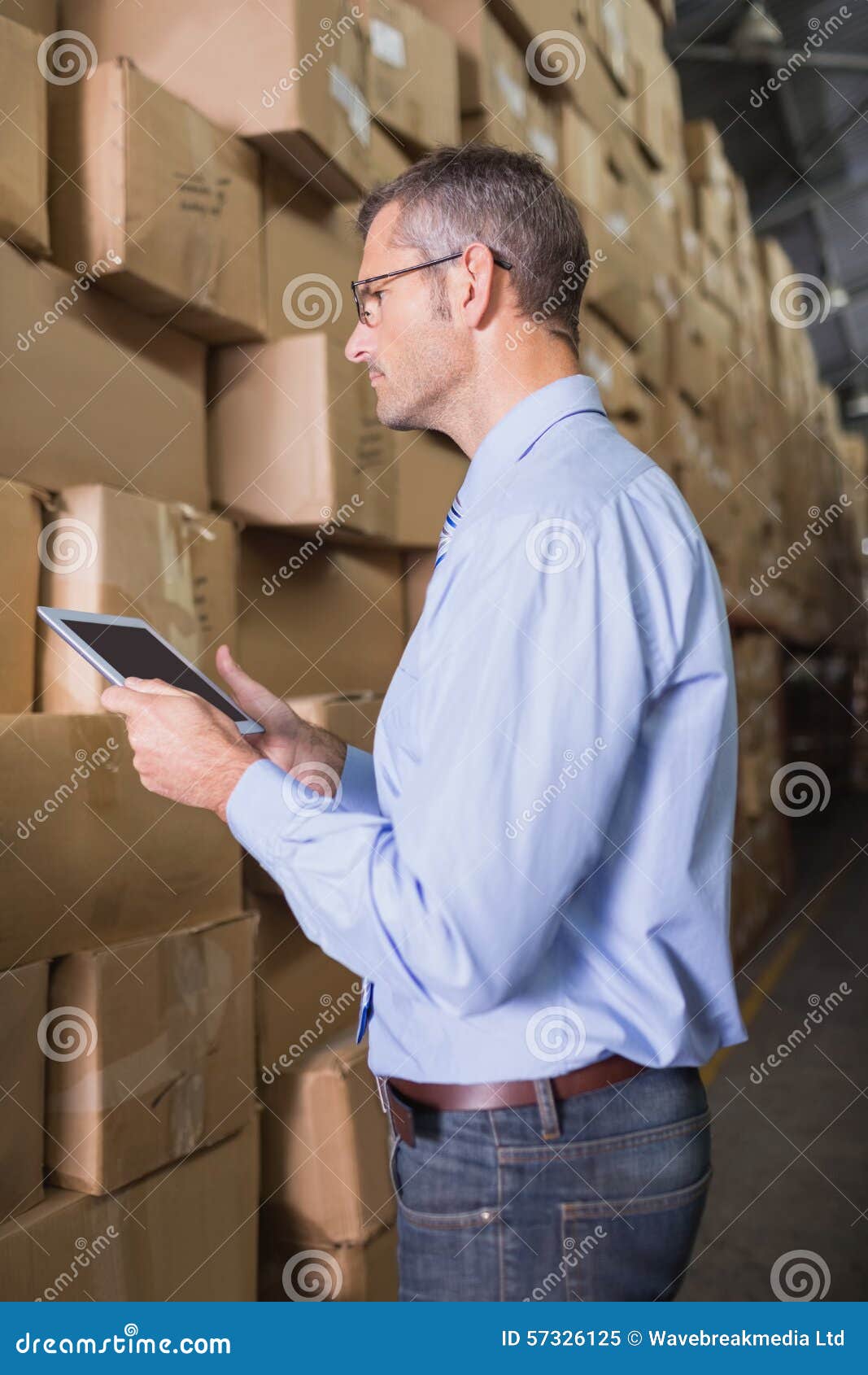 Manager Using Digital Tablet in Warehouse Stock Image - Image of ...