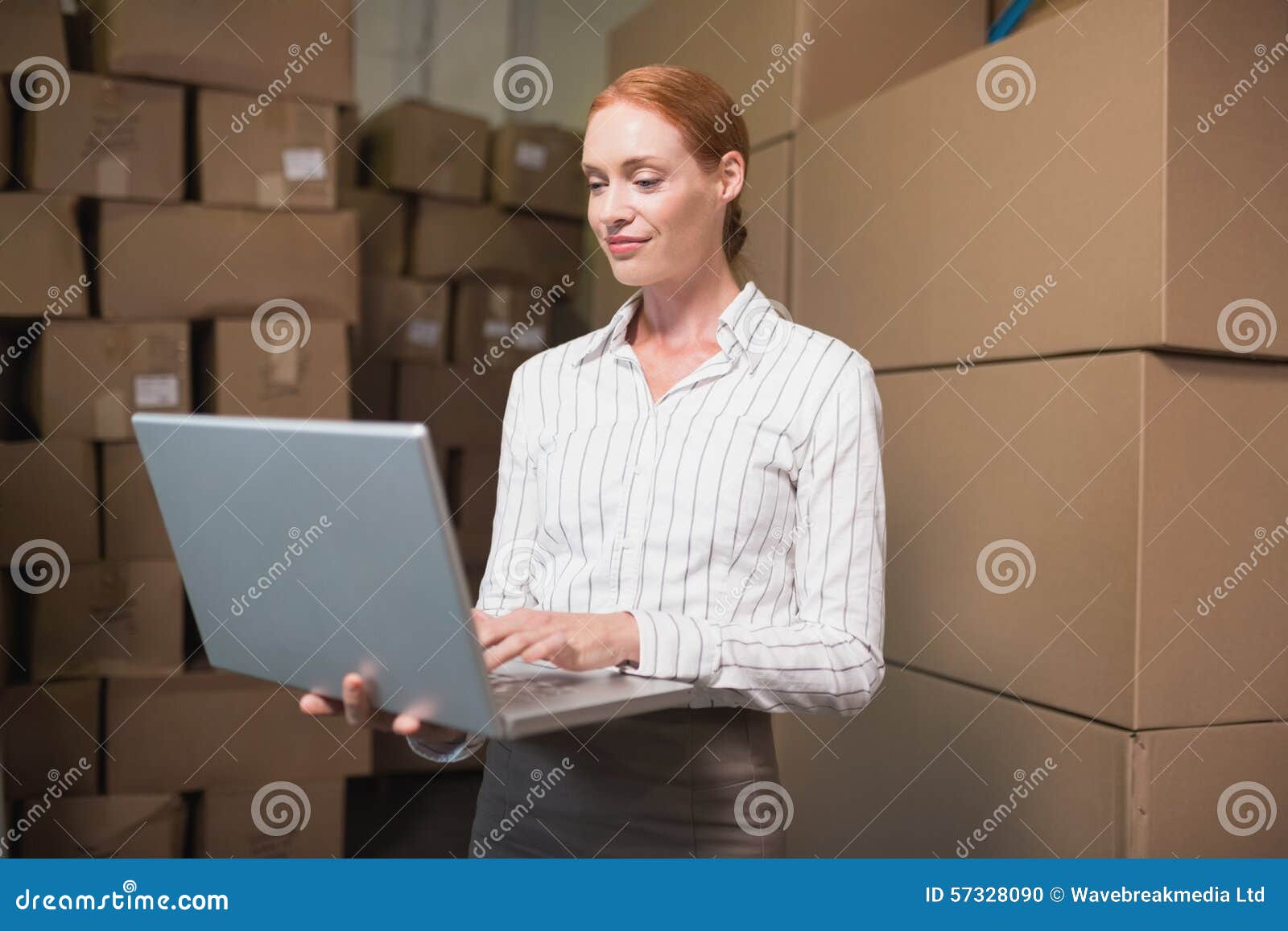 Manager Using Laptop in Warehouse Stock Photo - Image of freight ...