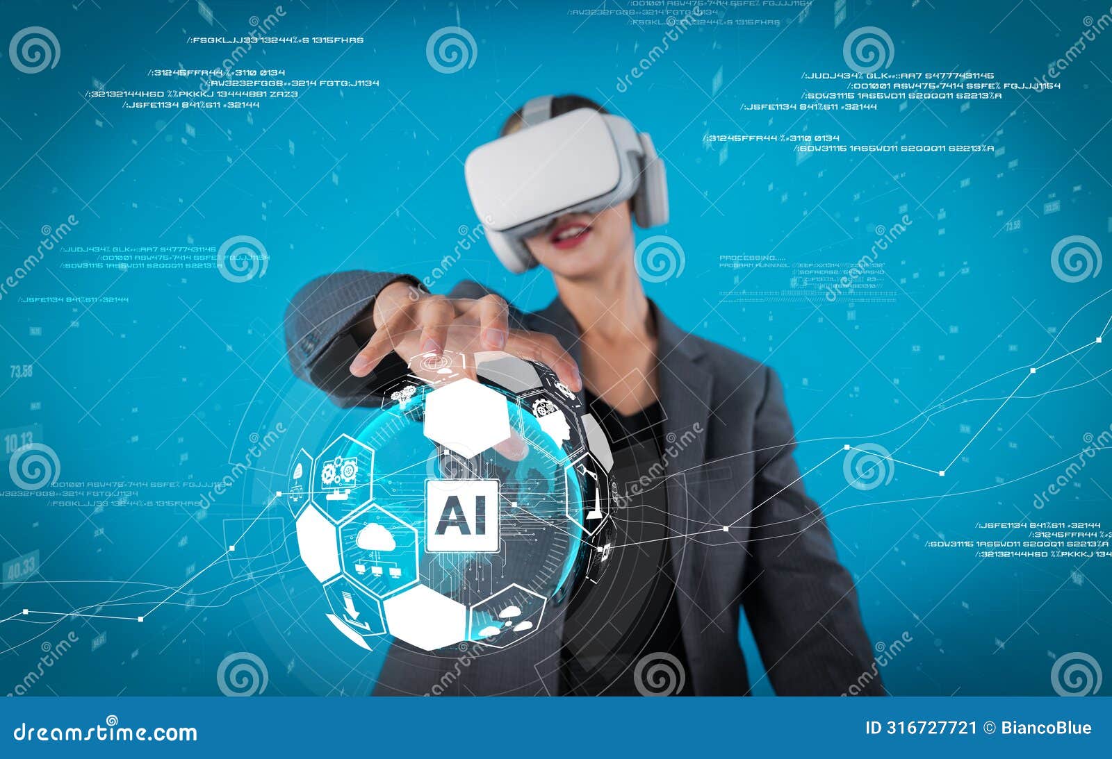 Manager Using Visual Reality Goggle while Holding AI Generative ...