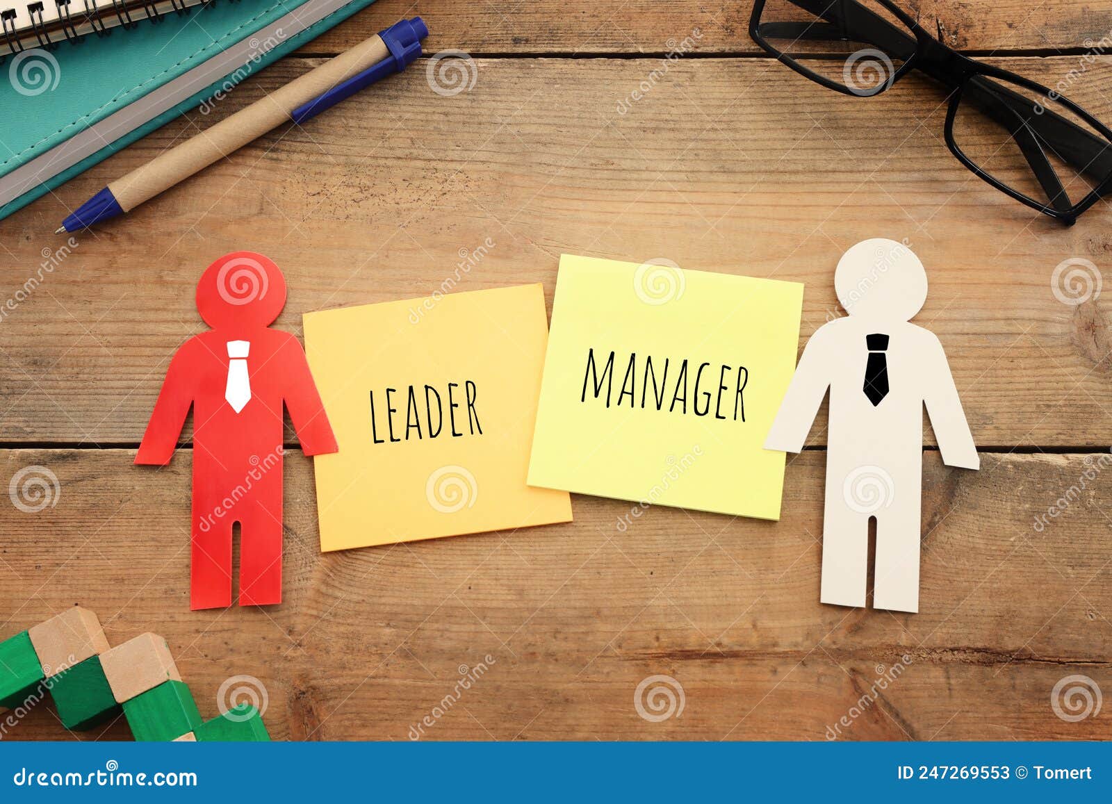 Manager Versus Leader Symbol. Businessman Flips Wooden Cubes And ...