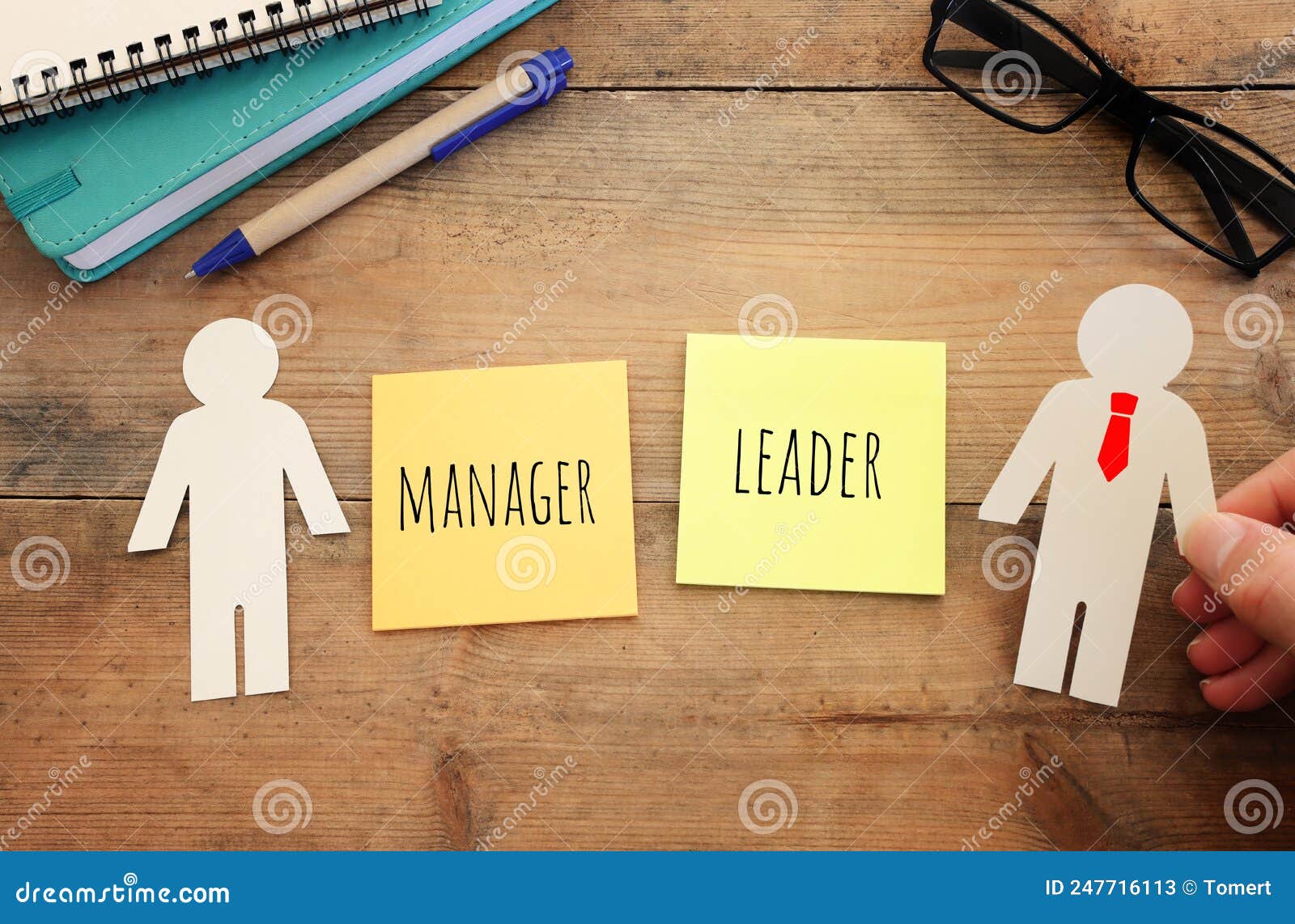 Manager Versus Leader Symbol. Businessman Flips Wooden Cubes And ...